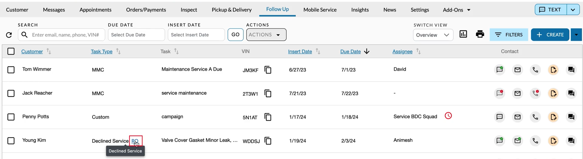 Navigating the Follow-Up Tab – myKaarma Support