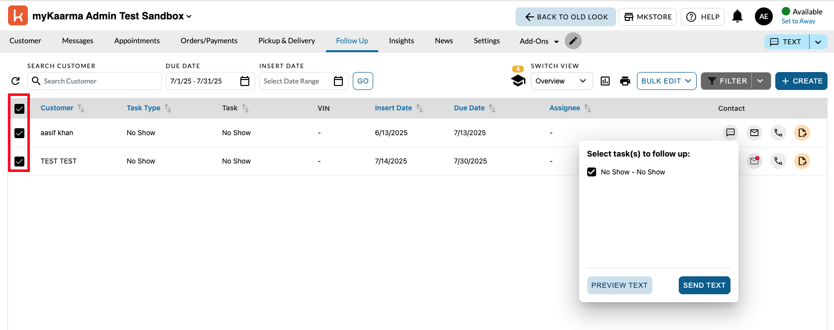 Completing and Creating Follow Up/Service Connect Tasks – myKaarma Support