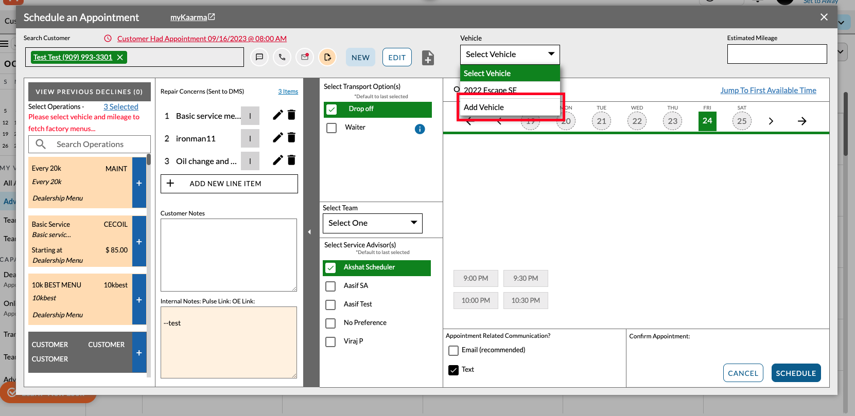 How do I add a vehicle to a customer while I am making new appointments ...