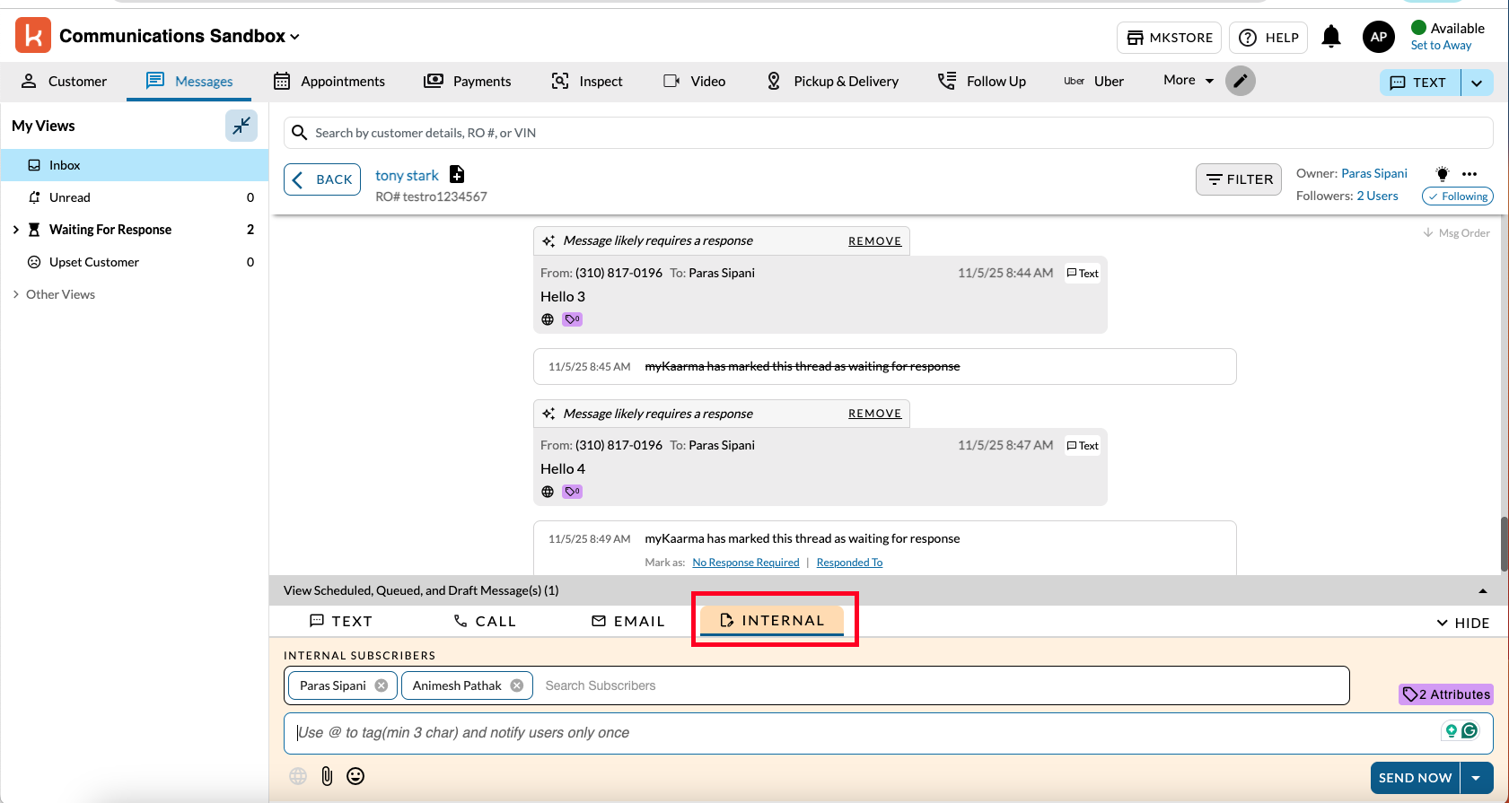 Internal Messaging: A How-To Guide – myKaarma Support